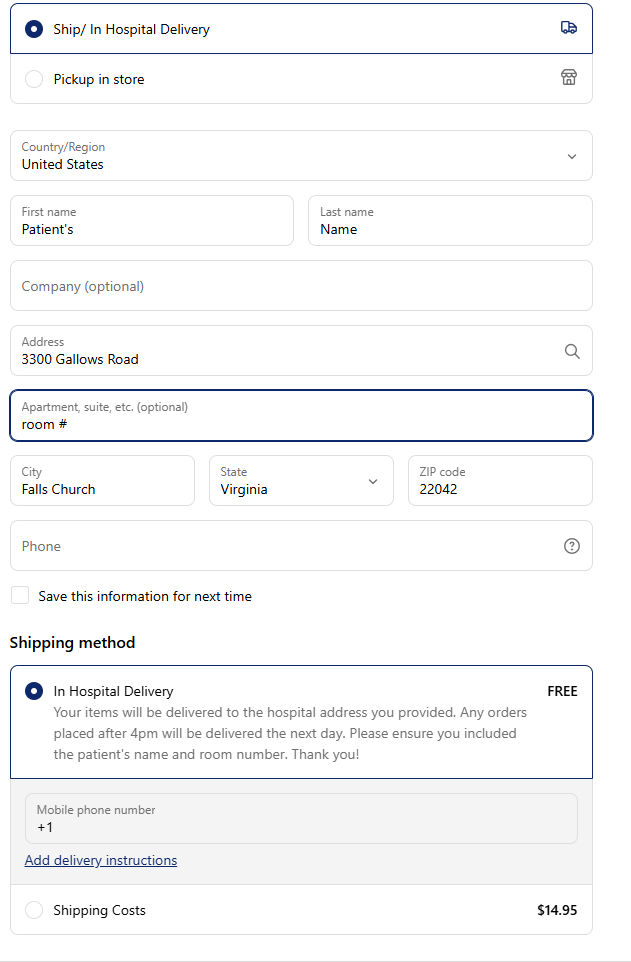 Instructions for Free In Hospital Delivery – Inova Gift Shops